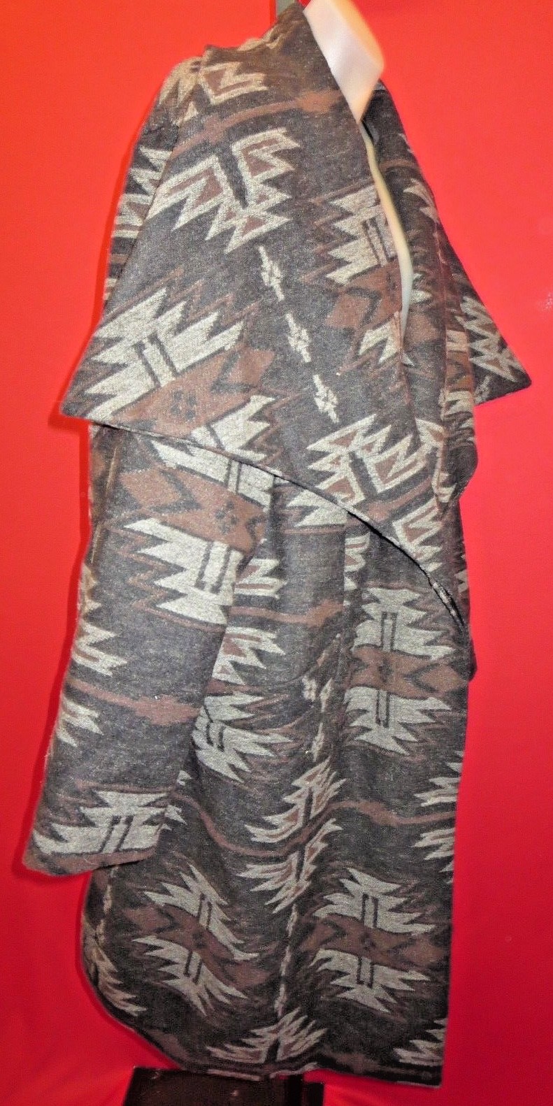Rare Black Grey Brown Navajo Print Southwestern design Wool Capote Coat ...