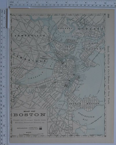 1890 ORIGINAL USA STATE MAP BOSTON PASSENGER DEPOTS GRAIN ELEVATORS ...