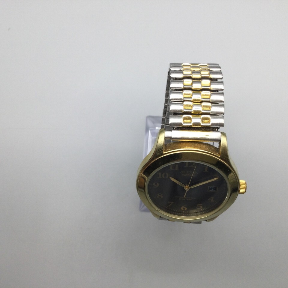 Vtg Timex Acqua Watch Men 36mm Gold Tone Indiglo Stretch Band New ...