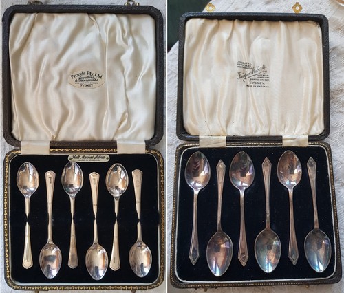 TWO ~1900 SILVER TEASPOON SETS *** ORIGINAL *** ENGLAND / AUSTRALIA ...