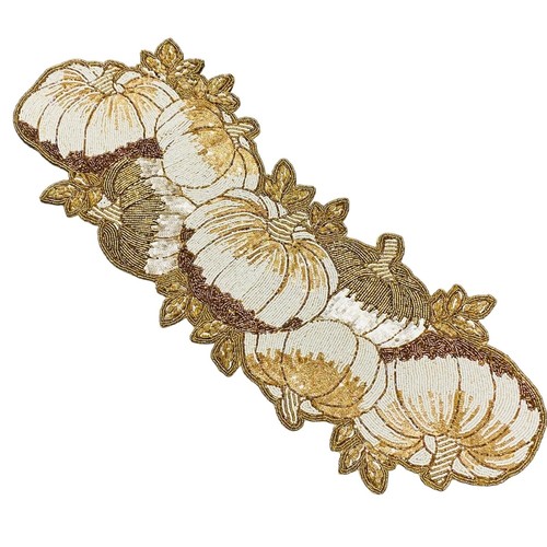 Rachel Zoe Harvest Pumpkins 36in Gold and Tan Beaded Table Runner ...