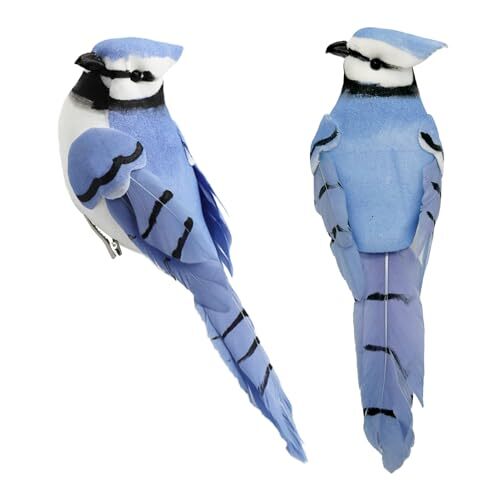 On Artificial Birds 5.5-Inch Realistic Blue Jay Feathered Bird 2pcs ...