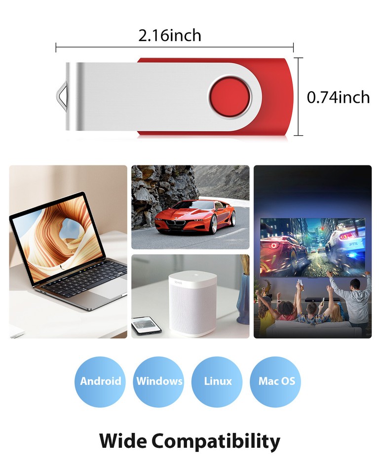 Kootion 128GB USB2.0 Metal Swivel Style Flash Drive Memory Stick For PC ...