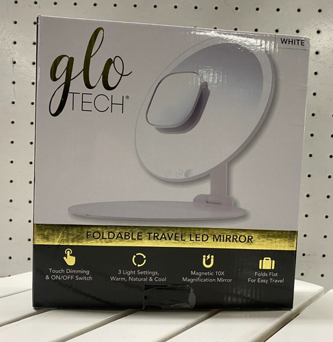 Glo Tech Foldable Travel Led Mirror 3 Light Settings 10X Magnification ...