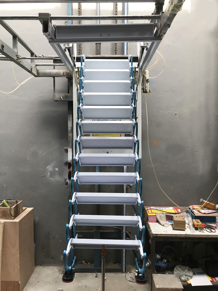 Telescoping Loft Wall Stairs Carbon Steel Blue Roof Ladder Attic ...