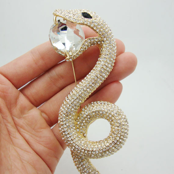 6.57" Luxurious Long Snake Pendant Animal Brooch Pin Clear Rhinestone ...