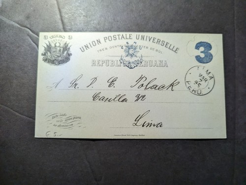 1895 Republic of Peru Postcard Cover Lima Local Use | eBay
