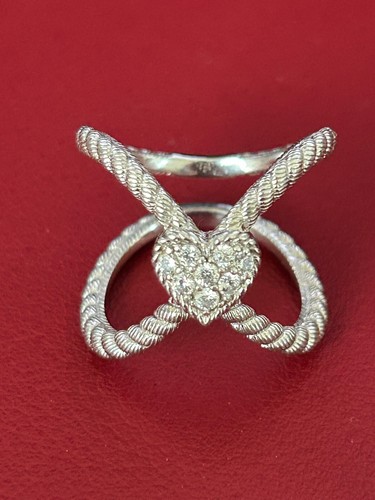 Judith Ripka Heart and Rope 925 sterling Silver Cross Over ring sz 6.5 ...