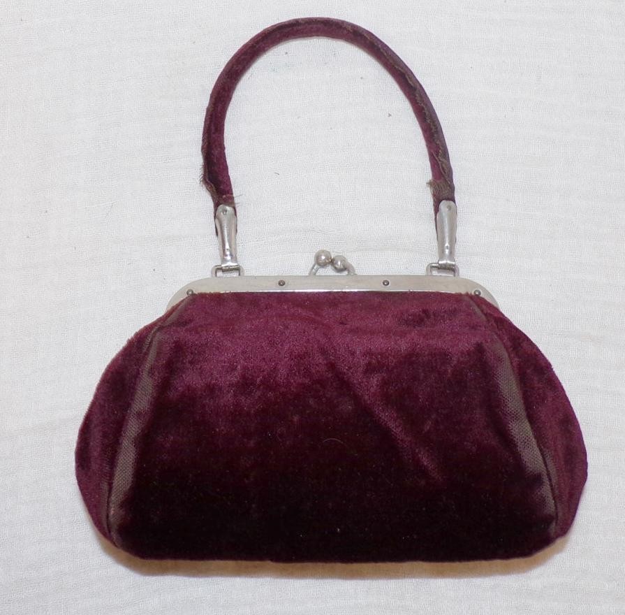 RARE ORIG VICTORIAN EDWARDIAN VELVET SILVER SATCHEL SMALL HANDBAG PURSE ...