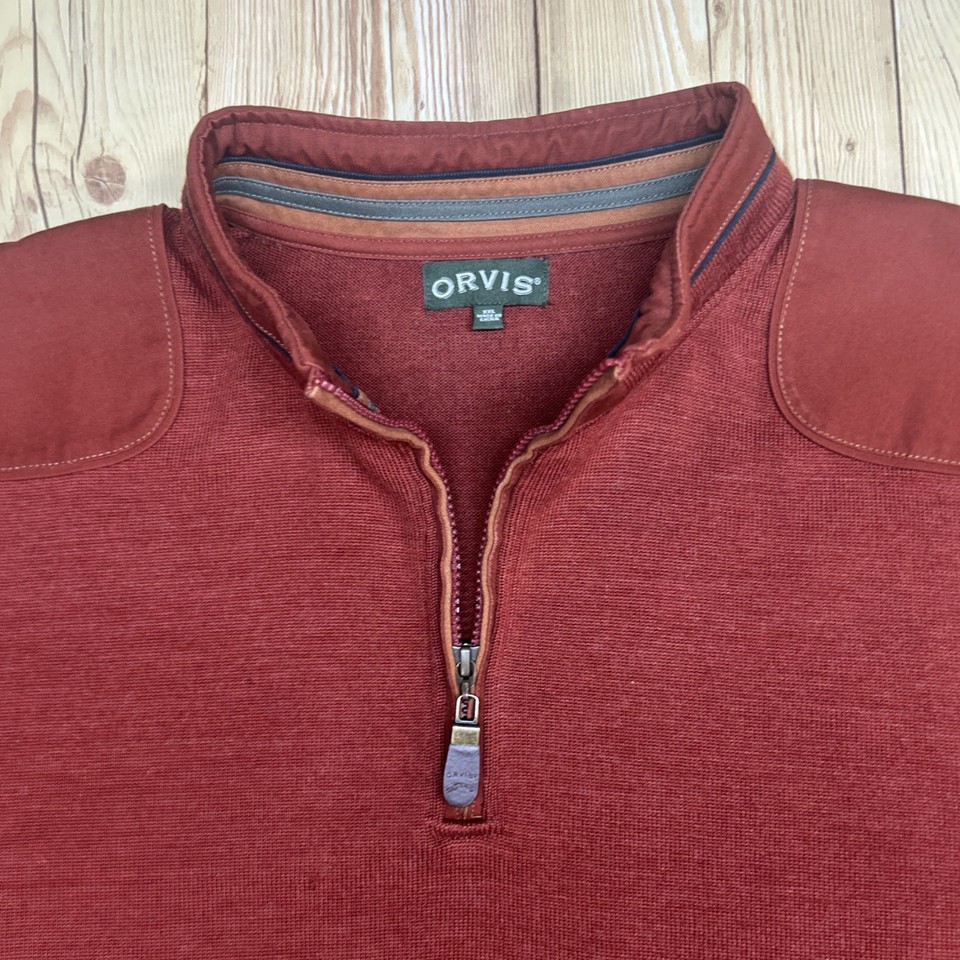 Orvis Men's Sweater 1/4 Zip Pullover Merino Wool - Rust Size XXL ...