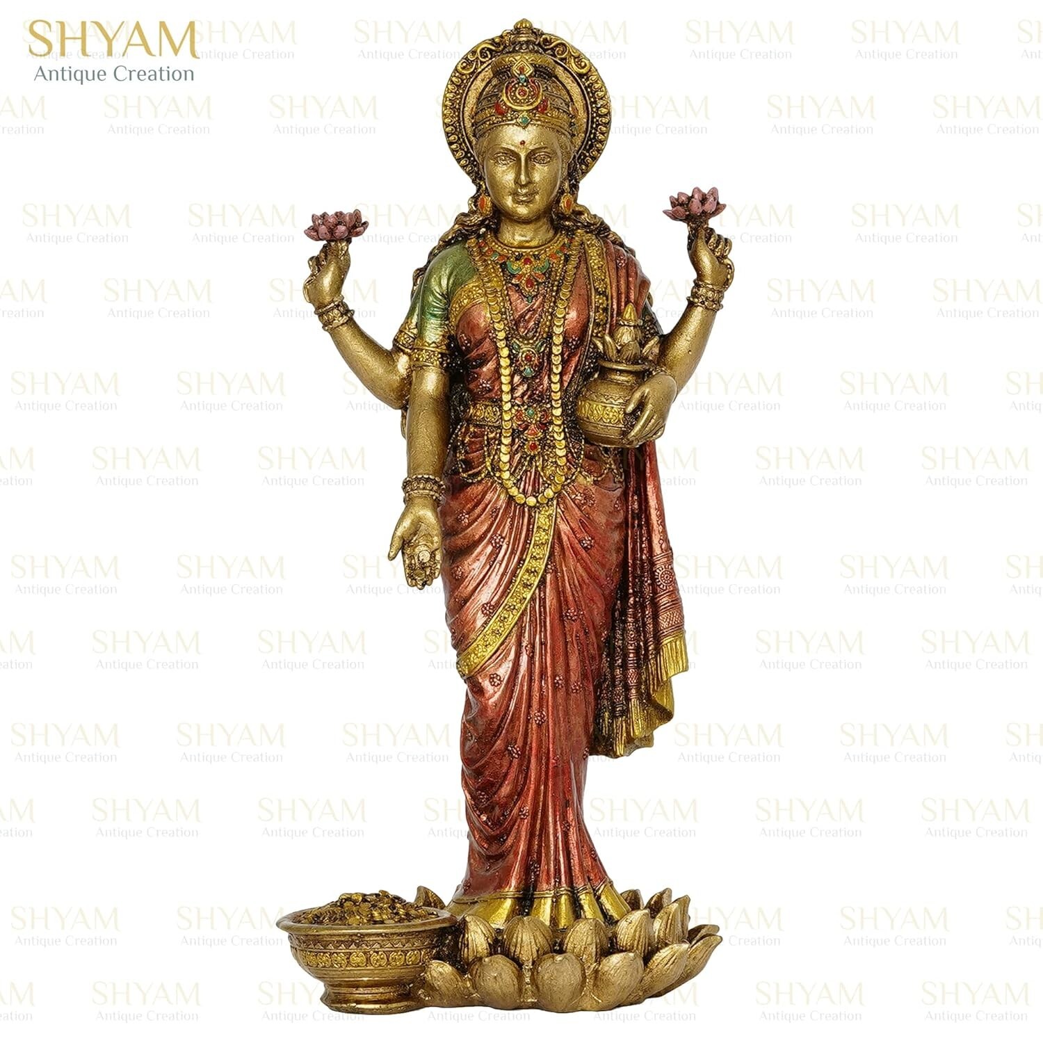 Hindu Goddess Maa Laxmi Standing on Lotus Devi Lakshmi Statue Sculpture ...