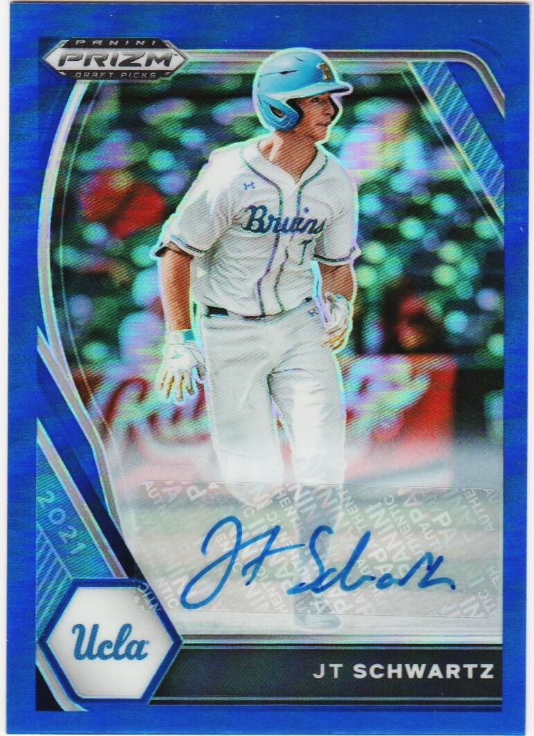 J T SCHWARTZ AUTO 2021 PRIZM DRAFT PICKS BLUE RAINBOW /99 SP REFRACTOR ...