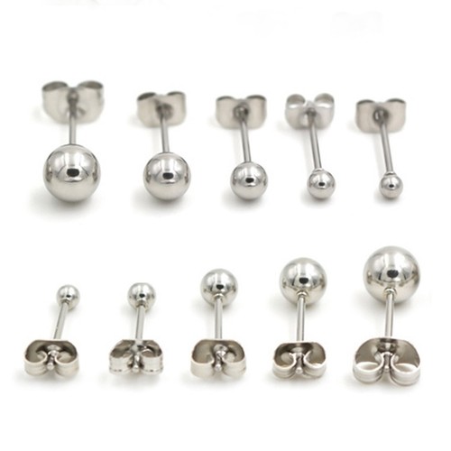 10 Pairs Solid Round Ball Earrings Shiny Stainless Steel Ear Studs for ...