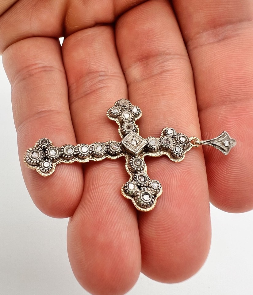 Antique Georgian Yellow Gold & Silver Topped Rose Cut Diamonds Cross ...