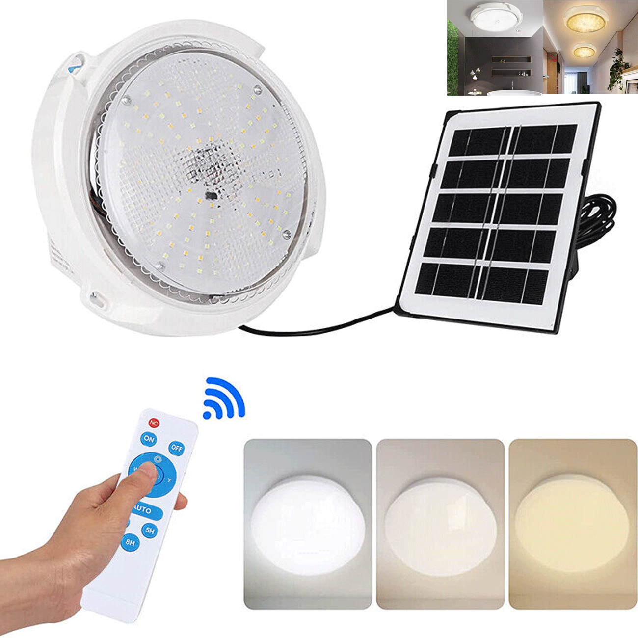 90 LED Solar Ceiling light Pendant Outdoor/Indoor Solar Garden Lamp ...
