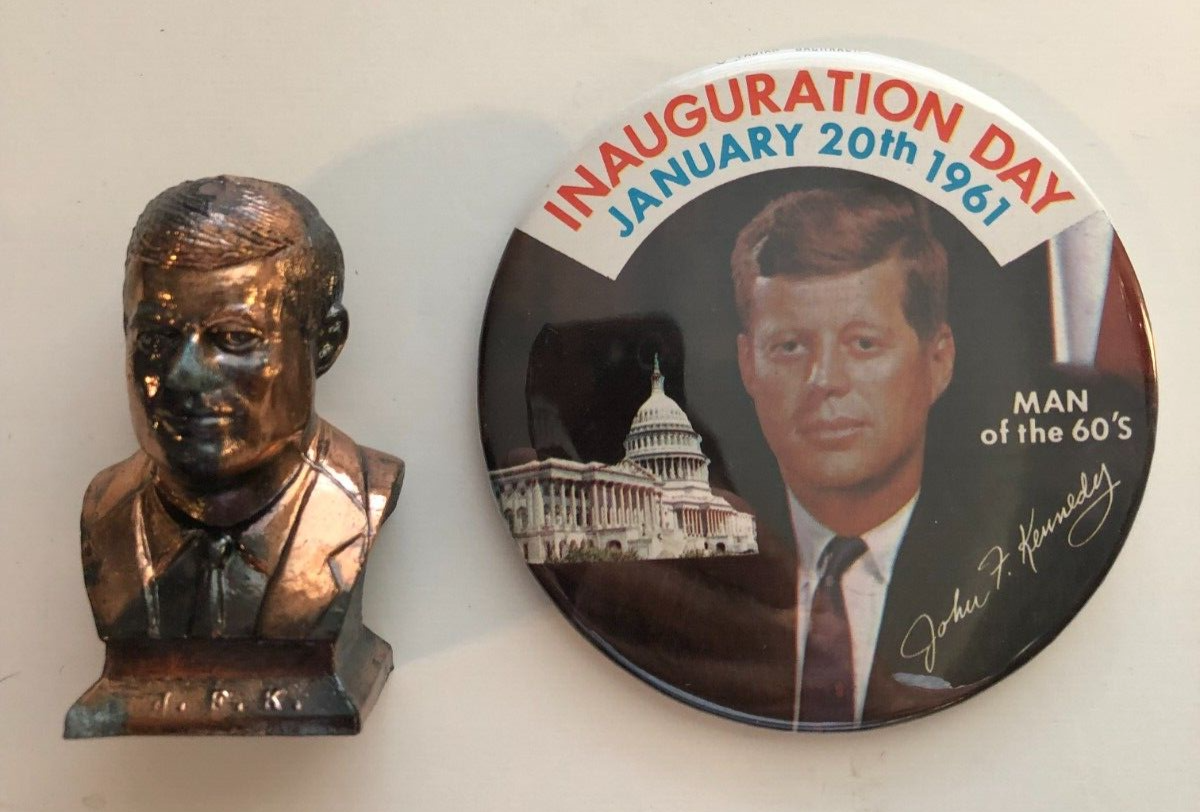 JOHN F. KENNEDY PRESIDENTIAL VINTAGE POLITICAL PINBACK BUTTON+BRONZE ...