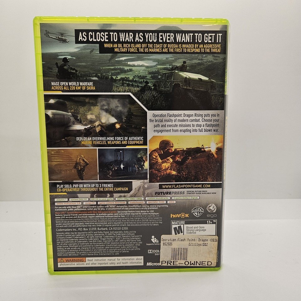 Operation Flashpoint Dragon Rising Xbox 360 Complete Codemasters | eBay