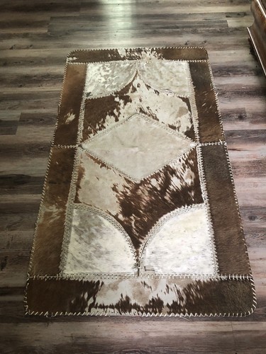 Genuine Cowhide Rug Patchwork Unlined Rectangular Brown Beige Western 2 ...