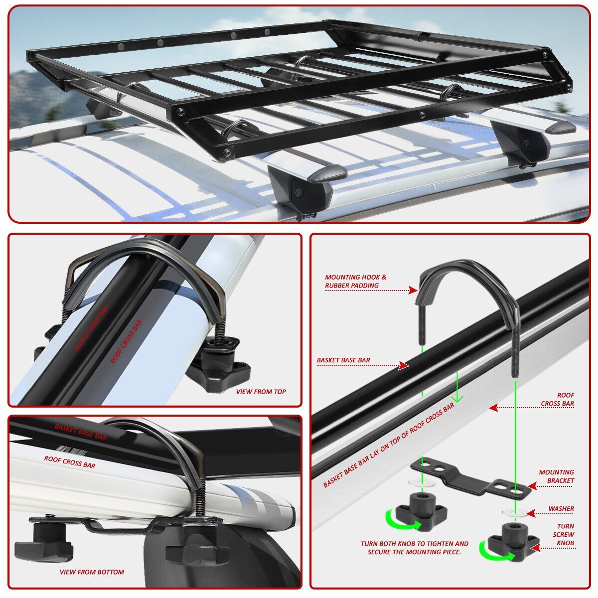 Stamped Steel Tubular Bar Roof Rack Cargo Luggage Carrier Basket w/Wind ...