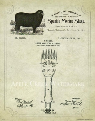Sheep Shears Patent Poster Art Print Vintage Merino Wool Breeder Lambs ...