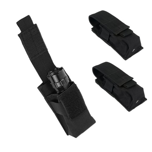 2pcs Black Outdoor Tactical Airsoft Molle Flashlight Pouches Holder ...