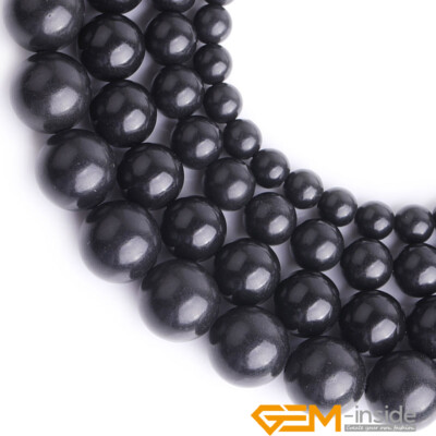 AAA Grade Natural Black Russian Shungite Stone Round Loose Beads Strand ...