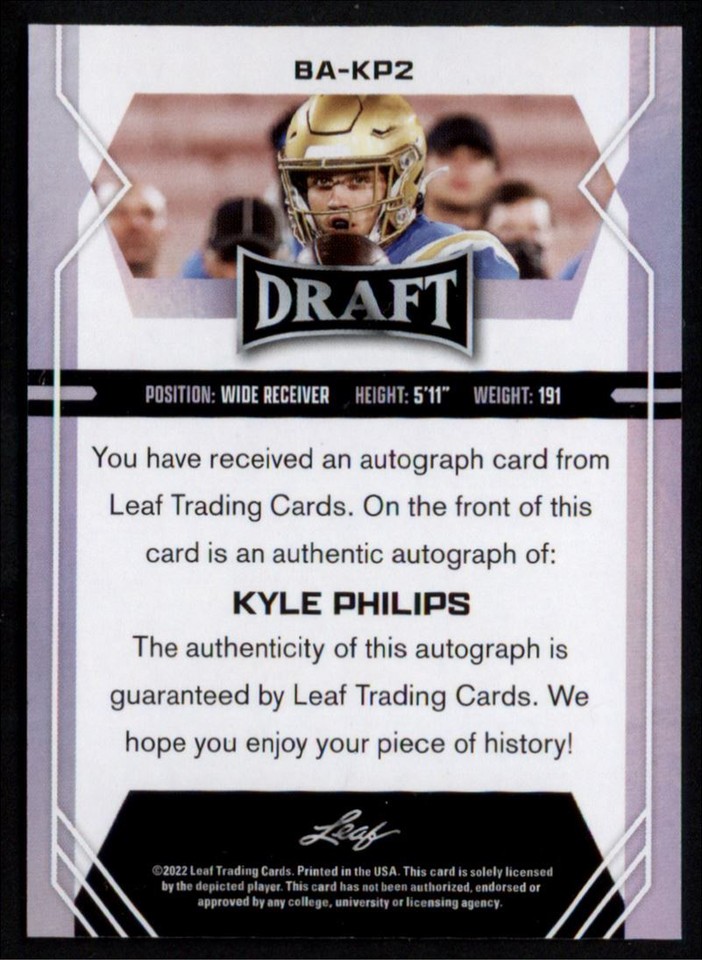 2022 Leaf Draft Autographs Kyle Philips Auto UCLA Bruins #BA-KP2 | eBay