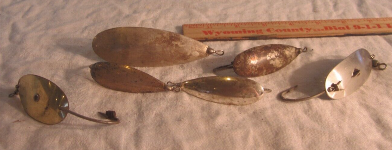 vintage lot of 6 Fishing Lures Spoons silver JOHNSONS MILLER SILVER ...