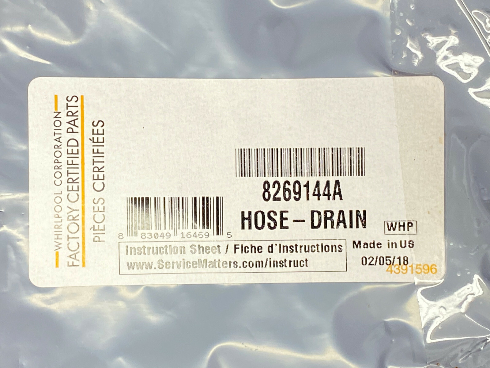 GENUINE OEM Whirlpool Dishwasher Drain Hose 8269144A | eBay
