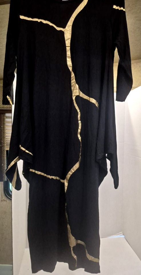 New! Mikah Black & Gold Metallic Kintsugi Inspired Midi Boho Dress ...