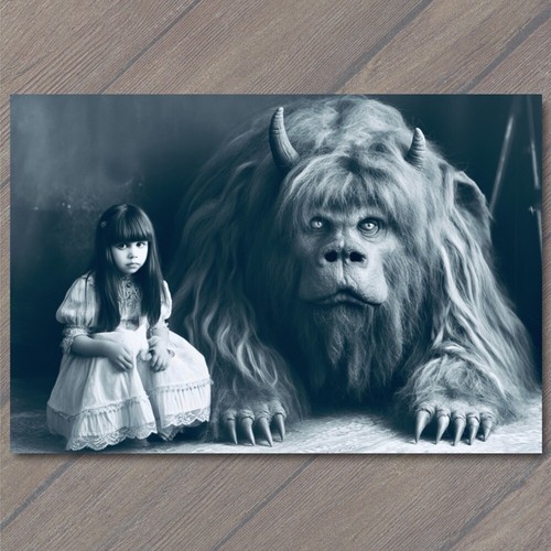 8.5x11" Girl Pet Monster Creepy Weird Nightmare Scary Unusual Imaginary ...