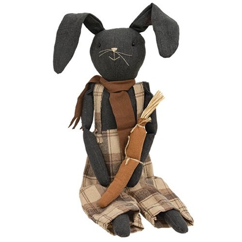 NEW Primitive BUNNY RABBIT Doll BLACK Rustic OVERALLS Country Rustic 26 ...