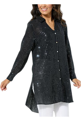 Colleen Lopez Women's Button-Front Sequin Tunic Black | eBay