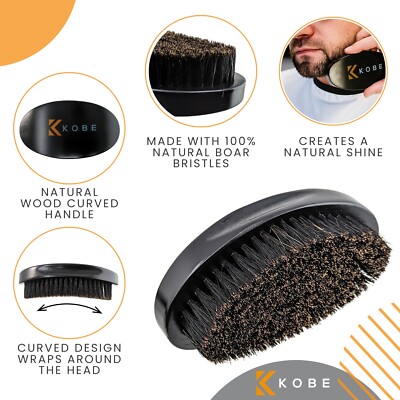 Kobe Pro Curved 100% Boar Bristle Hair & Beard Quality Dark Wood Barber ...