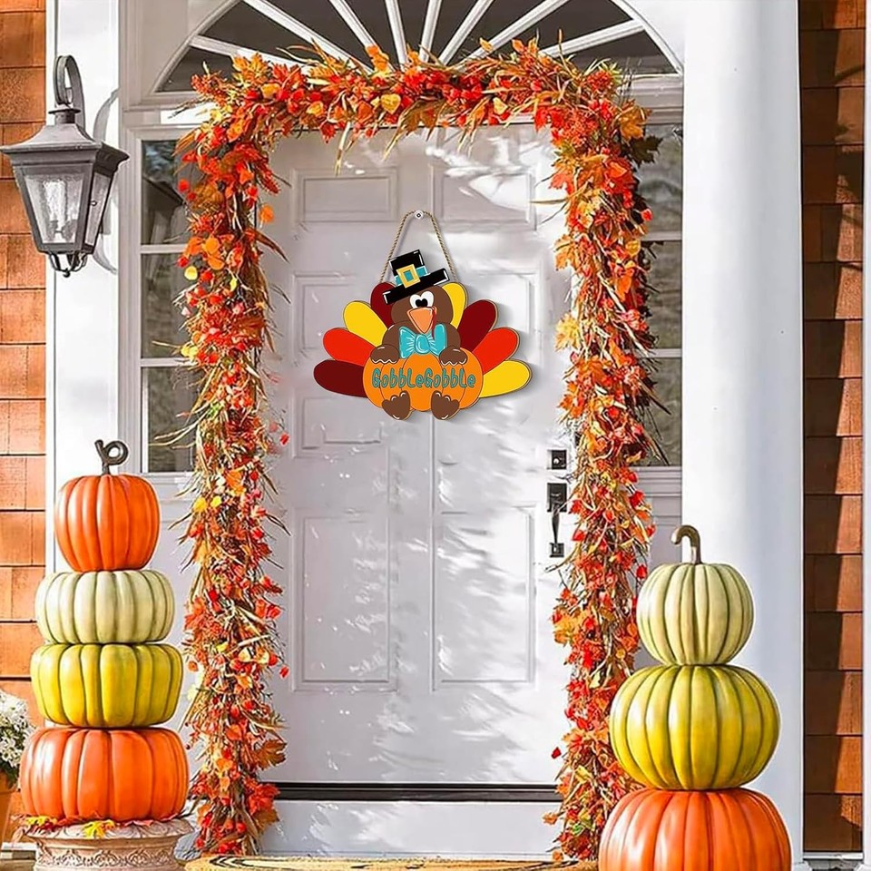 Thanksgiving Door Sign Fall Decor - Turkey Gobble Wooden Wall | eBay