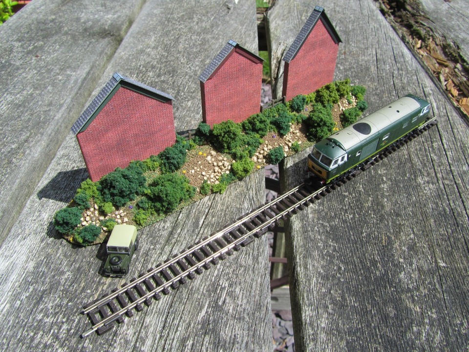 N gauge model railway layout low relief hill scenery with brick effect ...