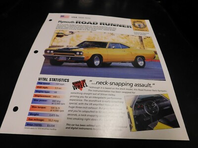 1968-1970 Plymouth Road Runner Spec Sheet Brochure Photo Poster 1969 | eBay