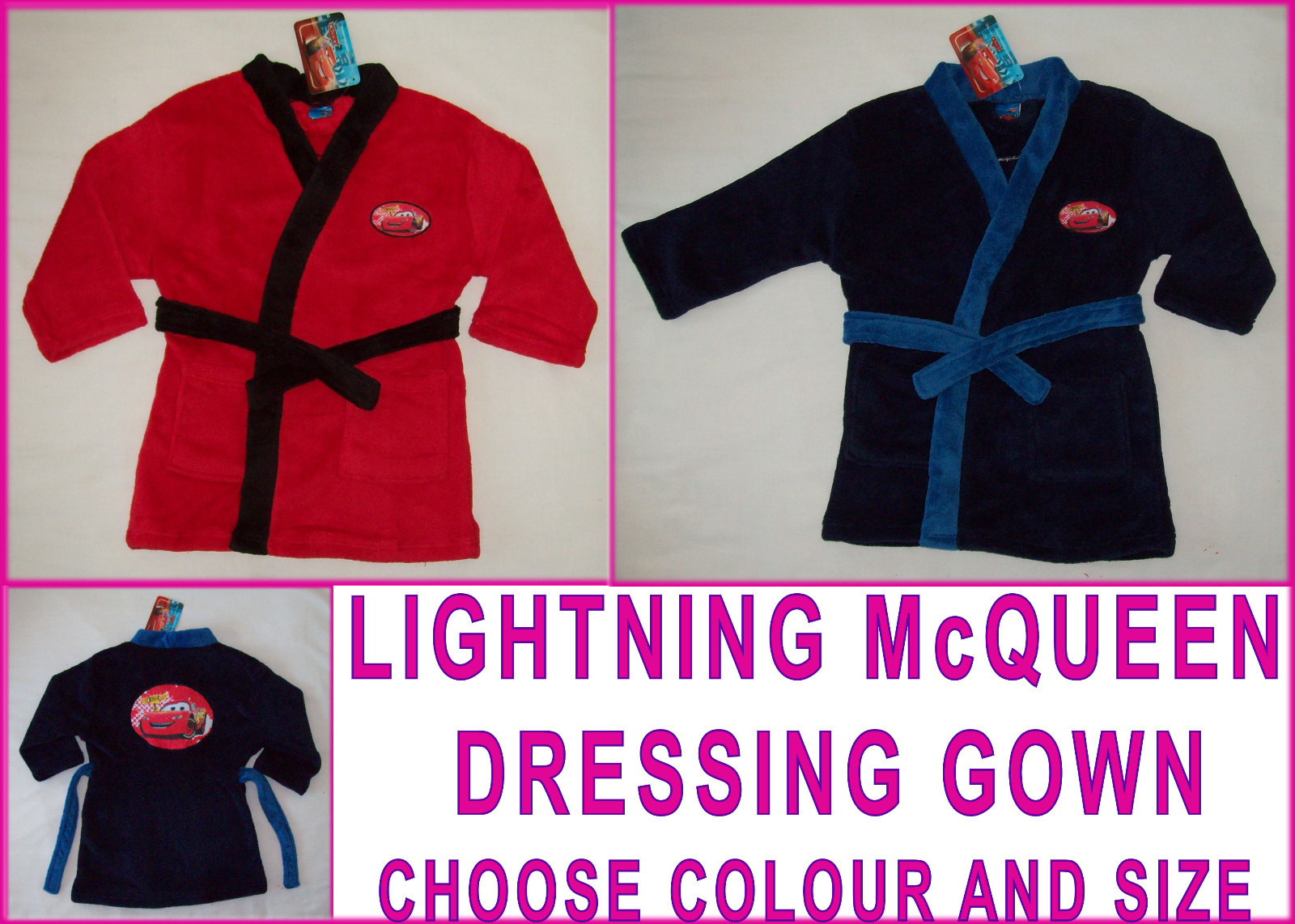 1x DISNEY CARS DRESSING GOWN / BATH ROBE - Sz 2 4 6 8 - Lightning ...