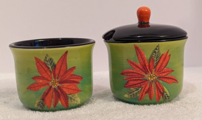 Henriksen Imports Naylor Designs Hand Painted Poinsettia Green Sugar ...