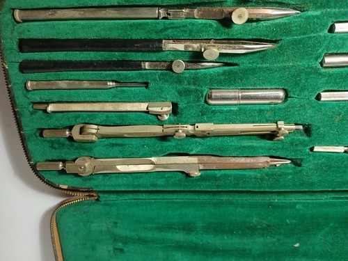 13 Piece Large Vintage Antique German Drafting Set Compass Germany ...