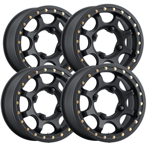 (Set of 4) Vision 351 Flow Beadlock 15x7 4x136 Satin Black Wheels Rims ...