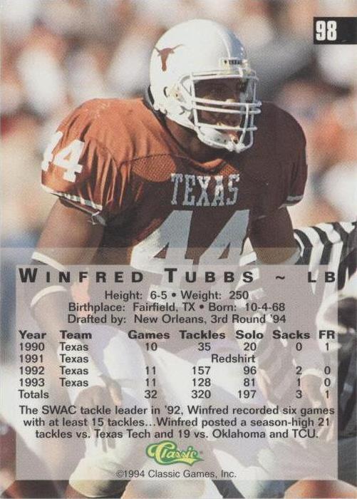 1994 Classic 4 Sport Winfred Tubbs #98 for sale | eBay