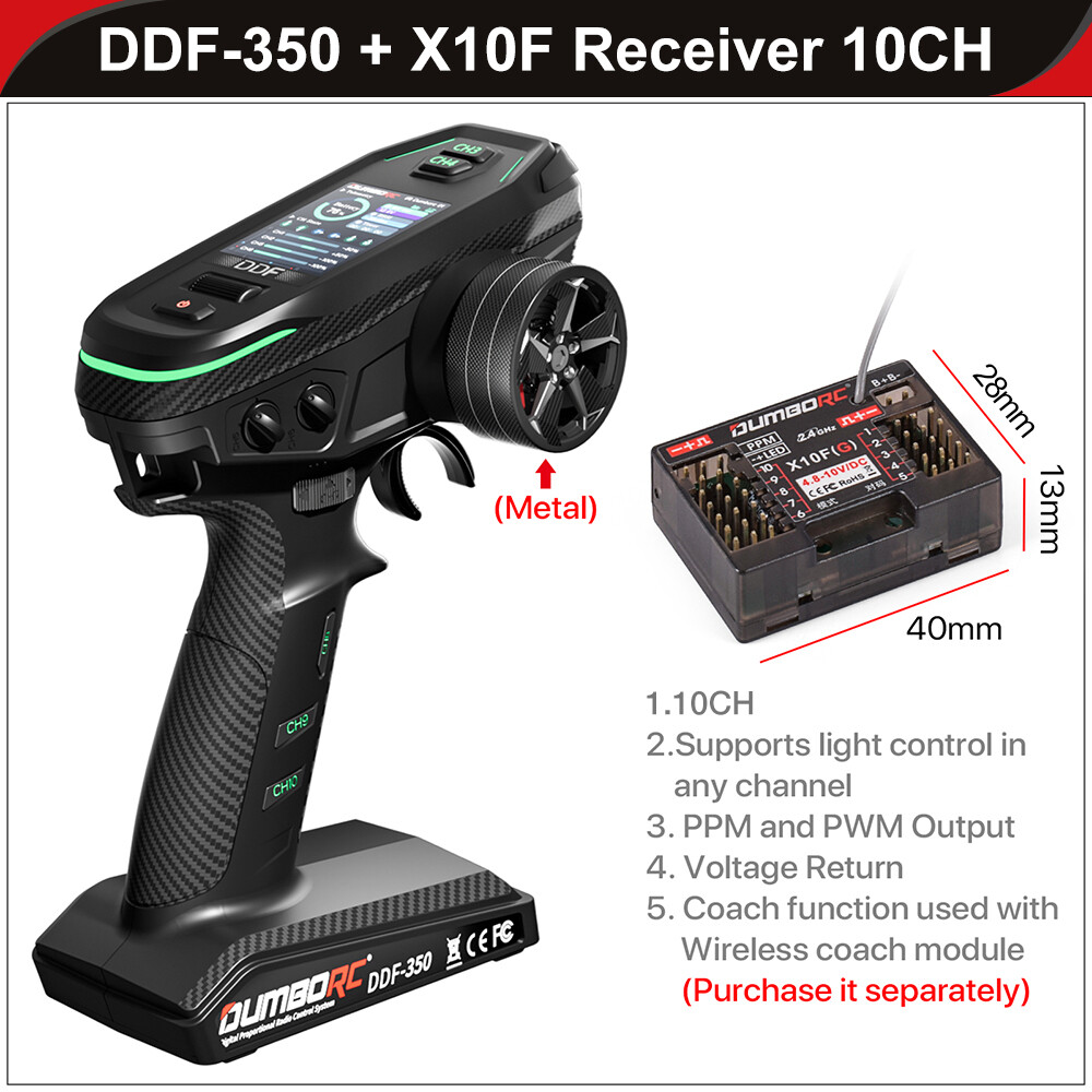 DUMBORC DDF-350 Transmitter w/ Receiver 2.4G 10CH for RC Car Boat Tank ...