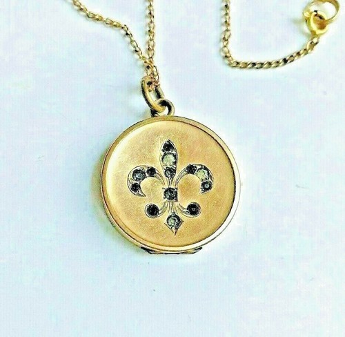 Antique Victorian Photo Locket Necklace W&H Co Gold Fill Rhinestone ...