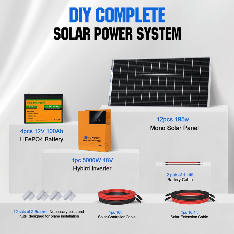 2400W 48V Solar Panel Kit Power System Hybrid Inverter&Lithium Battery ...