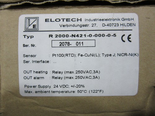 Elotech R2000-N421-0-000-0-5 Digital Temperature Controller 24VDC NEW ...