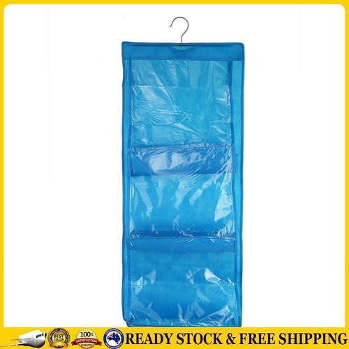Transparent 6 Pocket Handbag Hanging Storage Bag Dust-proof Pouch (Blue ...