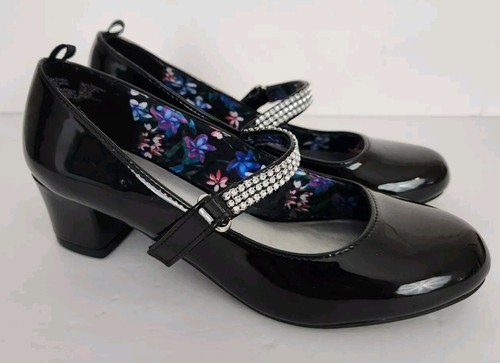 NEW Without Box George Girl's Size 4 Solid Glossy Black Round Toe Heels ...