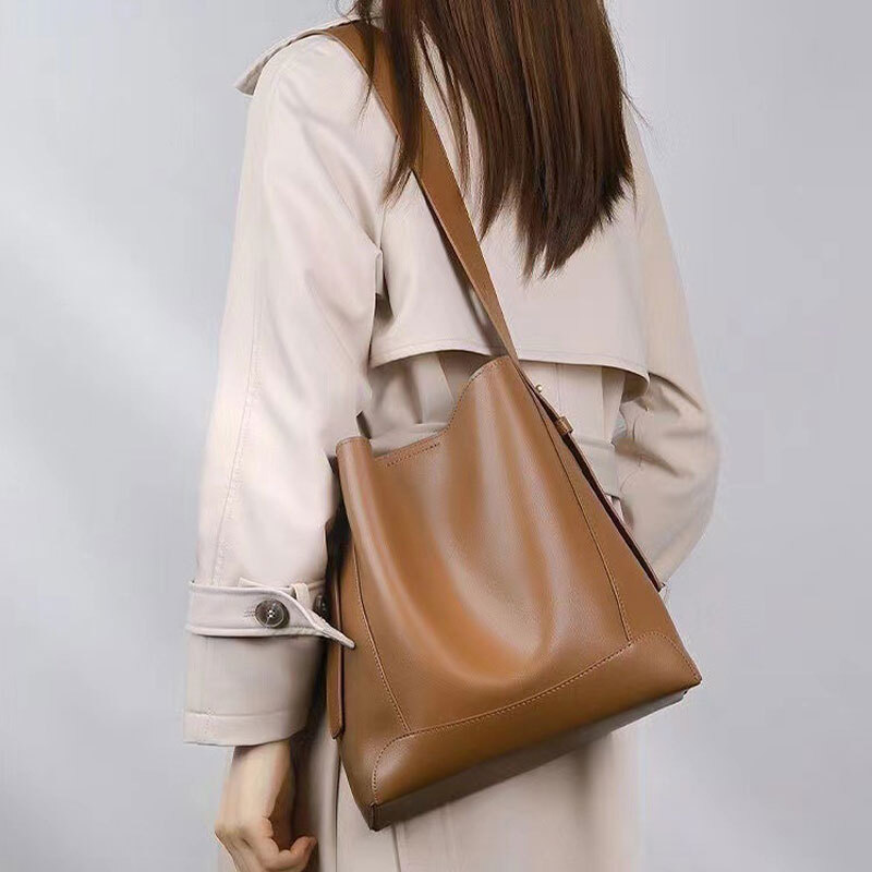 Large Capacity Crossbody PU Leather Single Bag Bucket Shoulder Bag ...