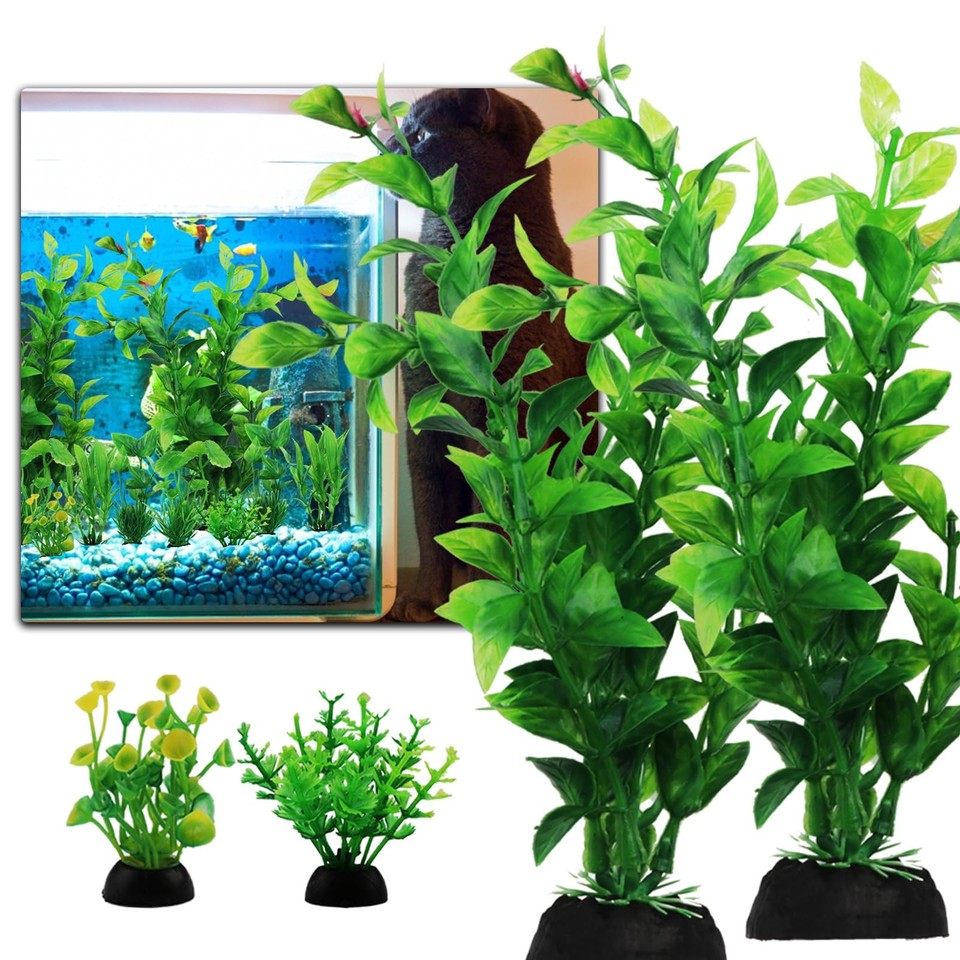 Green Aquarium Decor - 10 Piece - Plants Plastic Fish Tank Accessories ...